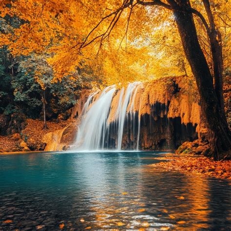 Colorful Fall Waterfall Scenery Cool Fall Premium Ai Generated Image