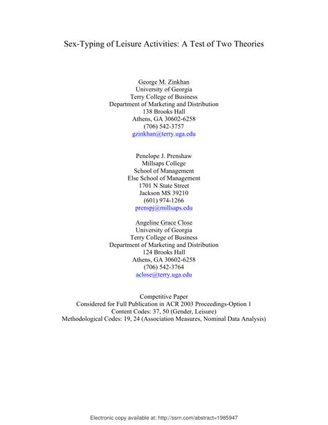 Pdf Sex Typing Of Leisure Activities A Test Of Two Theories