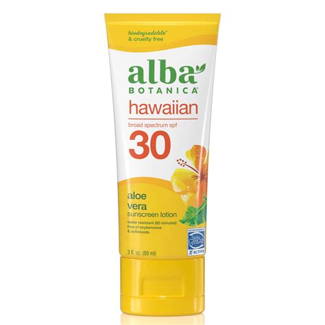 Alba Botanica Hawaiian Sunscreen Lotion SPF 30, Aloe Vera, 3 fl oz ...