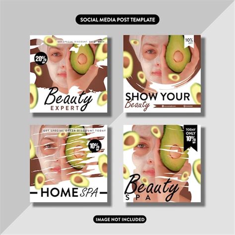 뷰티 소셜 미디어 게시물 또는 전단지 템플릿 세트 프리미엄 벡터