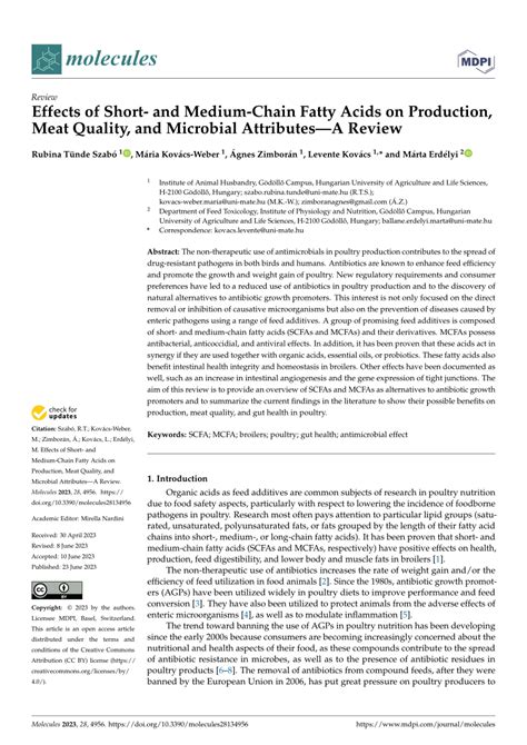 Pdf Effects Of Short And Medium Chain Fatty Acids On Production Meat Quality And Microbial
