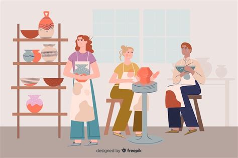 도자기 평면 디자인을 만드는 사람들 무료 벡터