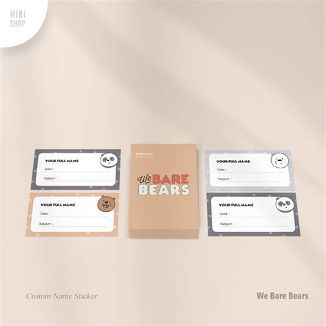 Jual Stiker Nama Custom Waterproof We Bare Bears Grizz Panda Icebear