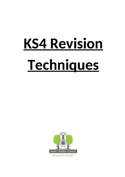 Revision Techniques Handout Ks4 Revision Techniques Revision