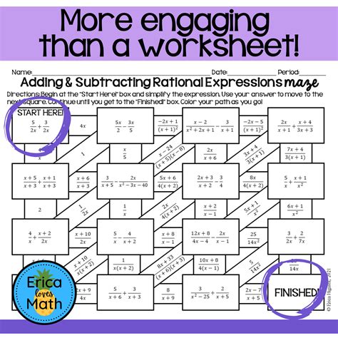 Adding And Subtracting Rational Expressions Maze Worksheet Activity