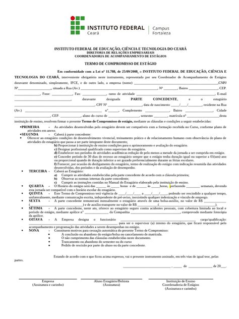 Termo De Compromisso De Estagio 1 Pdf