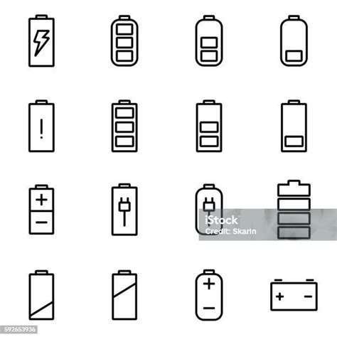 Vector Line Battery Icon Set向量圖形及更多充電圖片 充電 圖標集 圖示 Istock