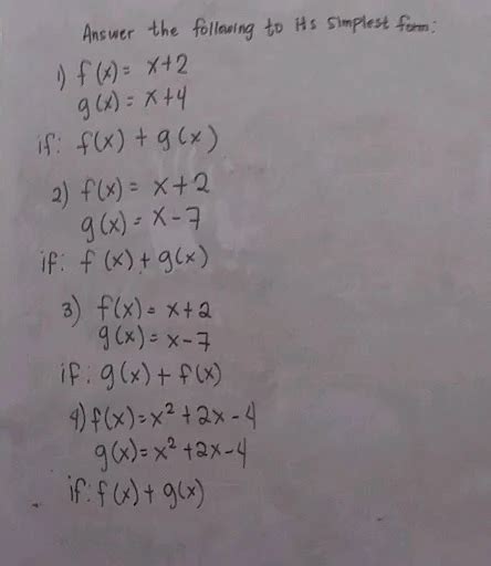 Answer The Following To Its Simplest Form Ff X X G X X If F X