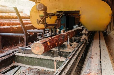 premium photo the process of processing logs on the equipment of a