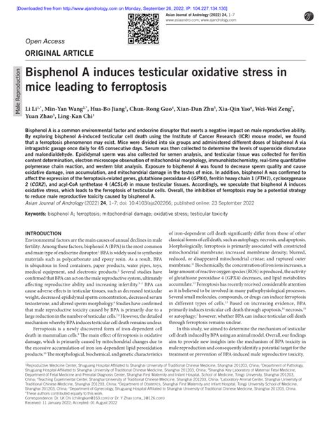 Pdf Bisphenol A Induces Testicular Oxidative Stress In Mice Leading