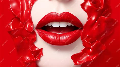 Premium Ai Image Red Lips Background Copy Space Womans Open Mouth