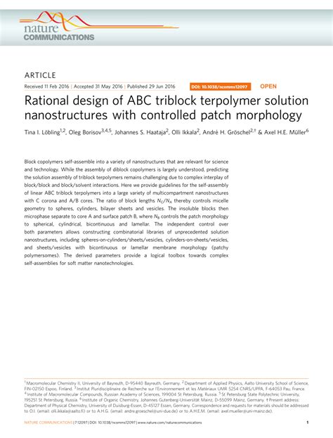 Pdf Rational Design Of Abc Triblock Terpolymer Solution Nanostructures With Controlled Patch