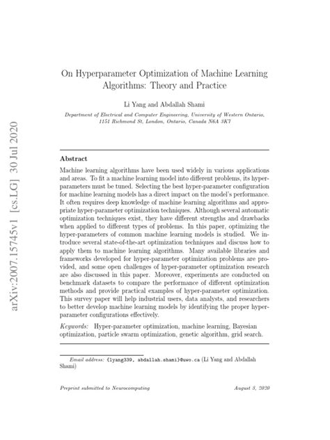 Hyperparameter Optimization Of Ml Algorithms Pdf Mathematical