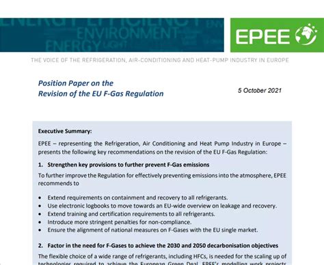 EPEE Position Paper Revision Of The EU F GAS Regulation