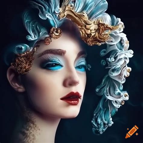 Surrealistic Artwork With Floating Hair In The Clouds