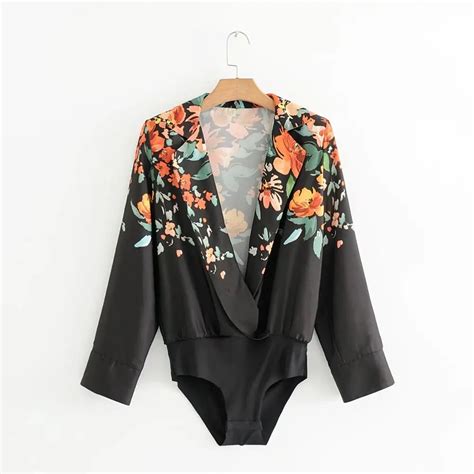 Buy Nsz Women Bodysuit Long Sleeve Sexy V Neck