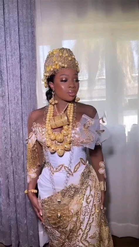 White And Gold Traditional Wedding Outfit For Rivers Ijaw Kalabari