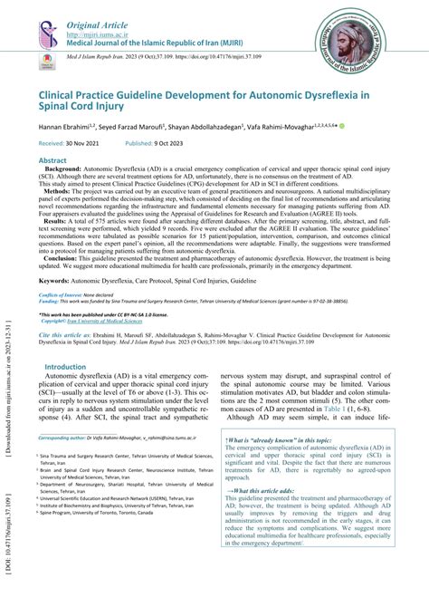 Pdf Clinical Practice Guideline Development For Autonomic Dysreflexia