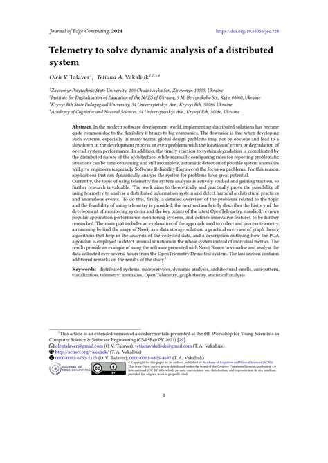 Pdf Telemetry To Solve Dynamic Analysis Of A Distributed System