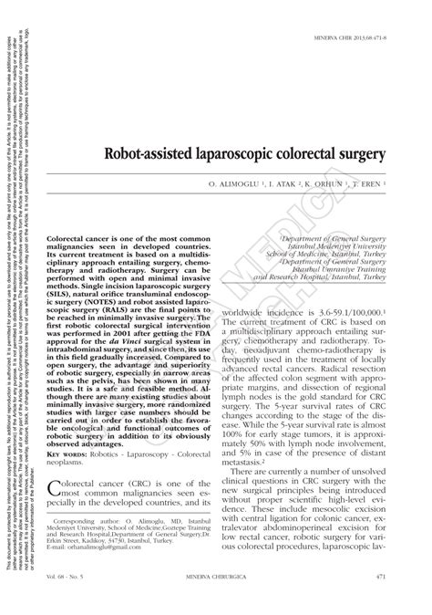 Pdf Robot Assisted Laparoscopic Colorectal Surgery