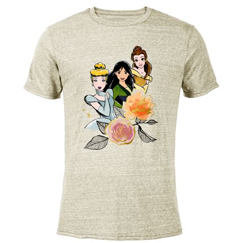 Disney Princess Cinderella Mulan Belle Floral Short Sleeve Blended T