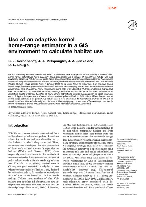 Pdf Use Of An Adaptive Kernel Home Range Estimator In A Gis