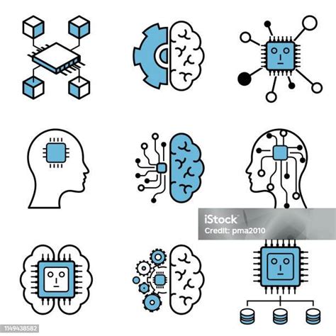 기계 학습 Gt 브레인 아이콘 세트 로봇에 대한 스톡 벡터 아트 및 기타 이미지 로봇 추상적인 0명 Istock