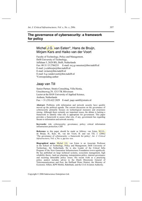 Pdf The Governance Of Cybersecurity A Framework For Policy