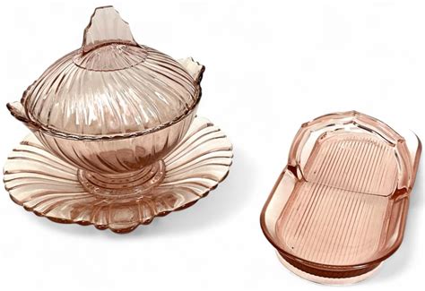 Lot 9 Pink Depression Glass Dishware Jeannette