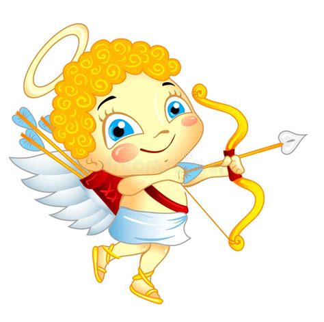 Cute Cupid With Bow And Arrow Flying In Cloud Stock Vector