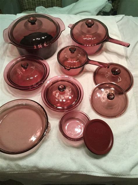 15 Pc Corning Visions And Pyrex Cranberry Cookware Bakeware Starter Set