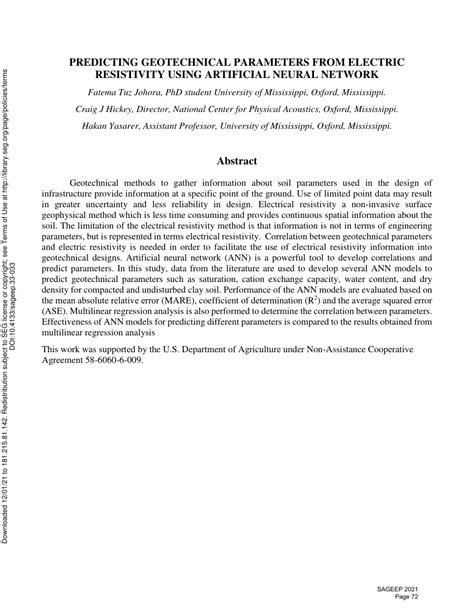 Pdf Predicting Geotechnical Parameters From Electric Resistivity