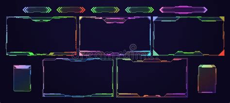 Game Live Stream Panels Empty Overlay Frames And Buttons With Colorful