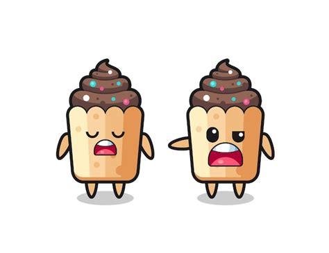 두 귀여운 컵케이크 캐릭터 사이의 논쟁의 그림 프리미엄 벡터