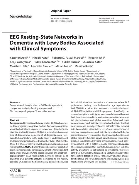 Pdf Eeg Resting State Networks In Dementia With Lewy Bodies Associated With Clinical Symptoms