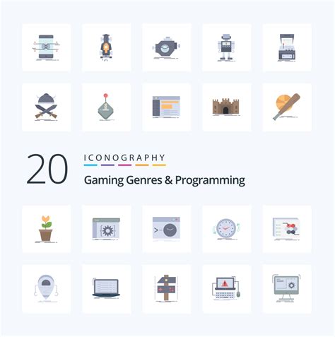 20 Gaming Genres And Programming Flat Color Icon Pack Like Clockwise