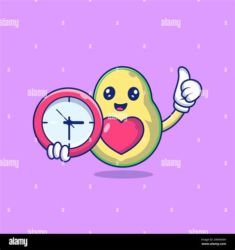 Cute Avocado Holding Clock Character Vector Icon Illustration Stock
