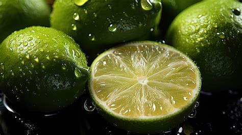 Premium Photo A Lime Cut In Half On A Table With A Water Drops