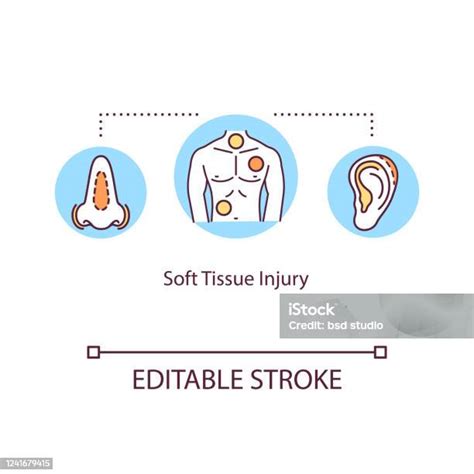 연조직 손상 근육 외상 개념 아이콘 힘줄 외상 손상 유형 변형 멍이 들고 건염 아이디어 얇은 라인 그림 벡터 절연 윤곽선 Rgb
