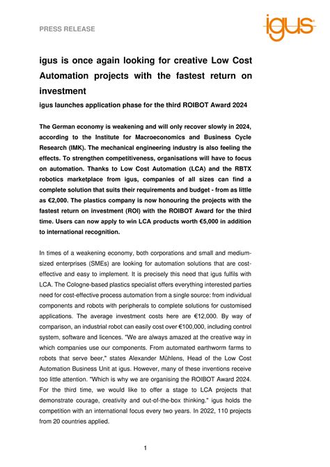Igus Is Once Again Looking For Creative Low Cost Automation Projects