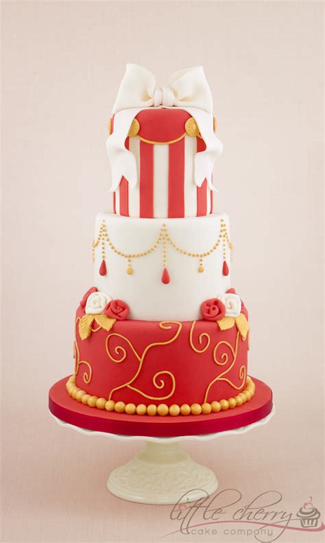 Red Gold And Ivory Wedding Cake