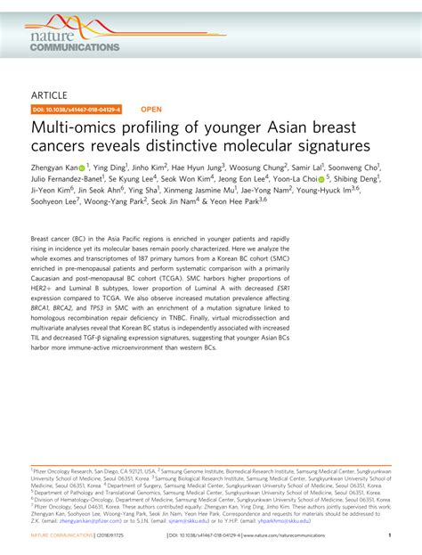 Pdf Multi Omics Profiling Of Younger Asian Breast Cancers Reveals