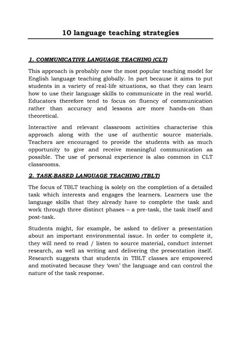 10 Language Teaching Strategies Communicative Language Teaching Clt This Approach Is