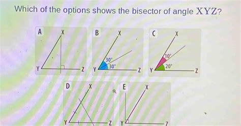 Solved Which Of The Options Shows The Bisector Of Angle XYZ E X Y Z Y Math
