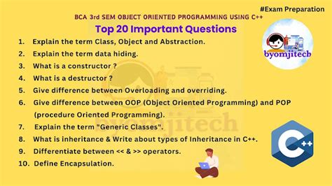 BCA 3rd Sem Top 20 Important Questions Object Oriented Programming