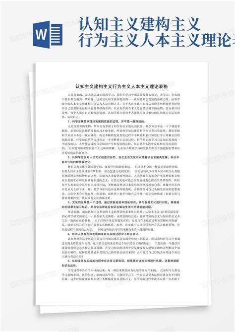 认知主义建构主义行为主义人本主义理论表格 Word模板下载编号qpdrdjdk熊猫办公