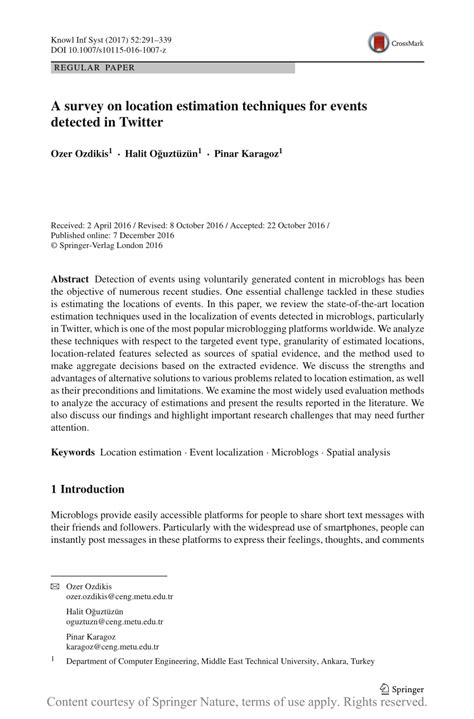 A Survey On Location Estimation Techniques For Events Detected In Twitter Request Pdf