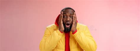 Shocked Amazed Impressed Handsome African Bearded Guy Drop Jaw Gasping