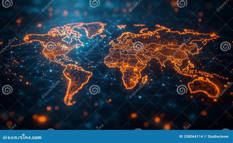 Digital Glowing World Map With Connection Lines Generative Ai Stock Illustration Illustration