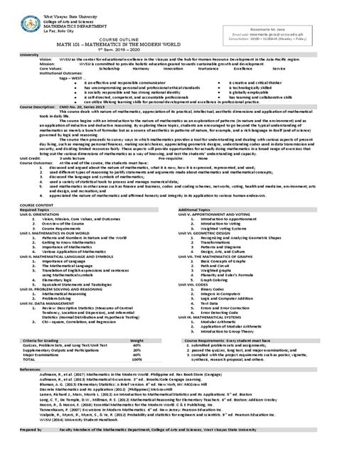Course Outline Mathematics In The Modern World Pdf Teaching